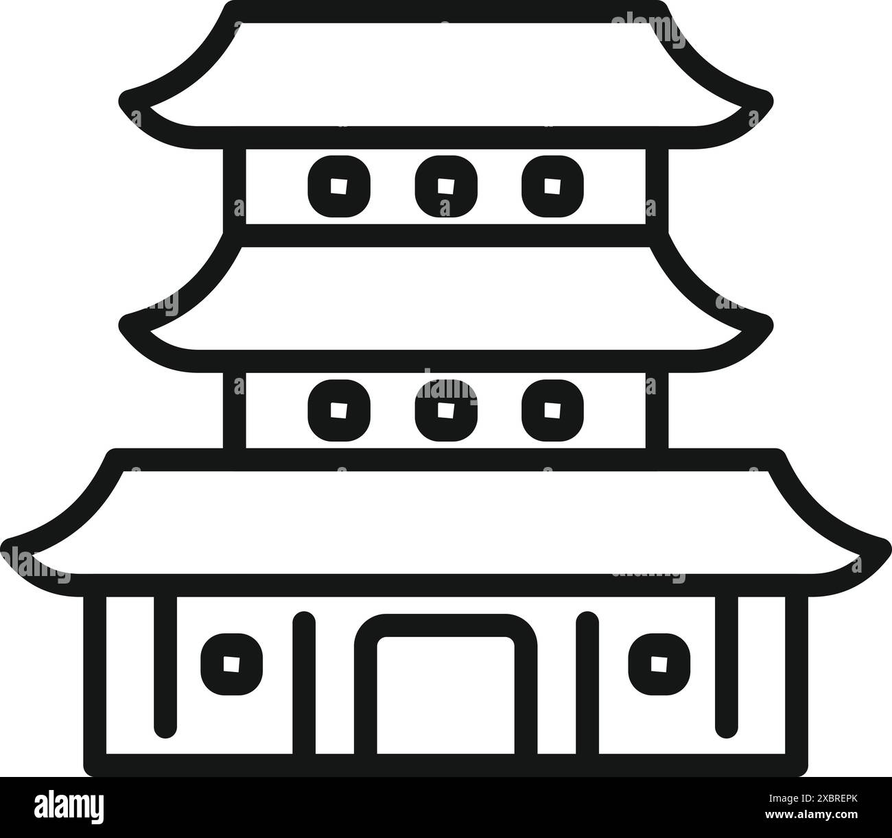 Simple line drawing of an asian temple building with multiple tiers and ...