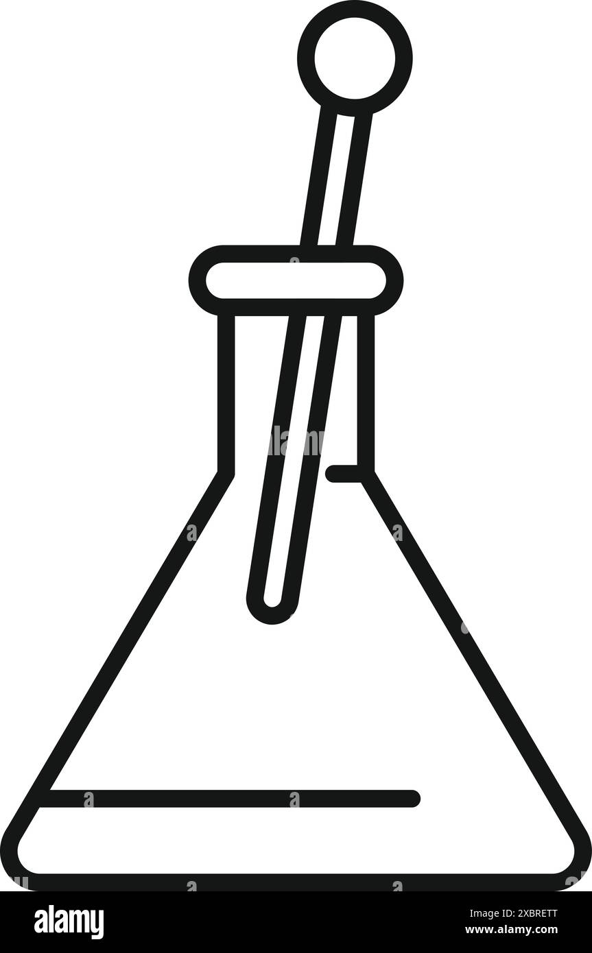 Line art icon of a conical flask with a stirrer mixing a liquid ...