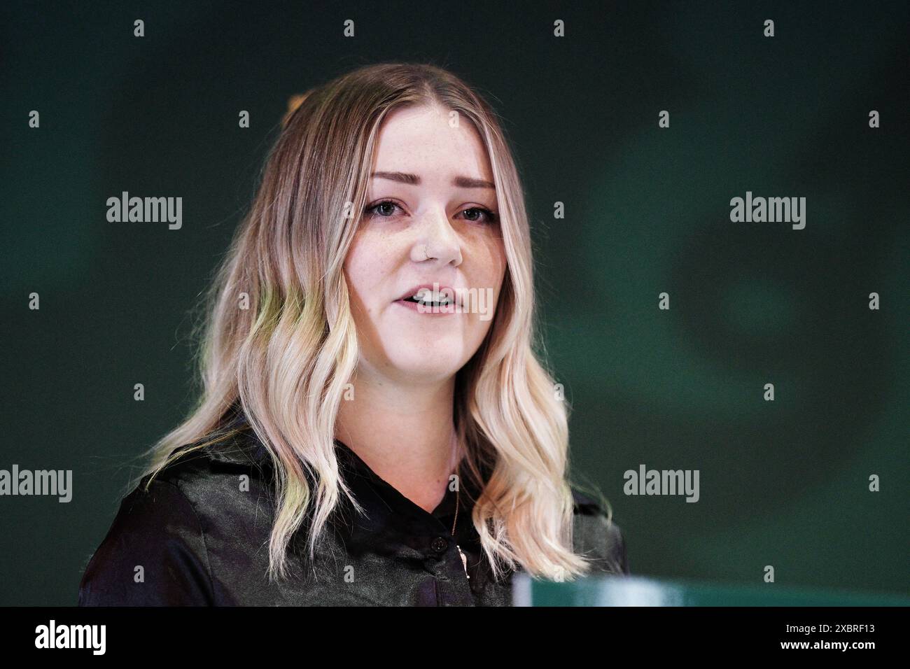 Plaid Cymru candidate for Cardiff West Kiera Marshall speaks during the ...
