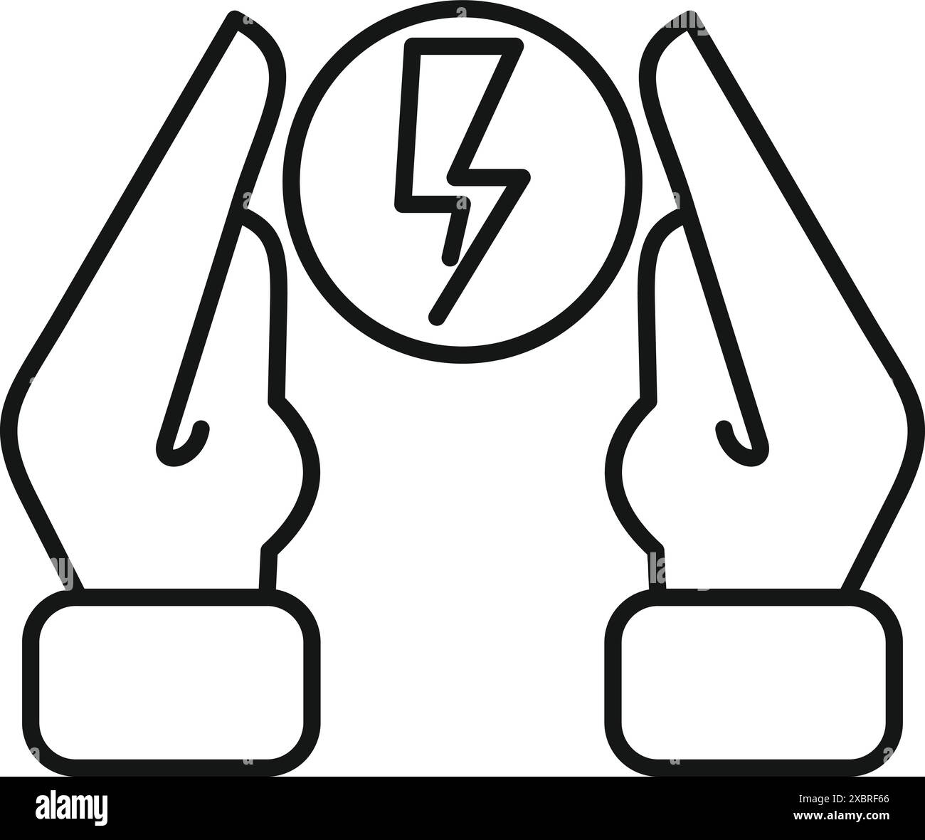 Two hands are protecting an energy symbol with a lightning bolt ...