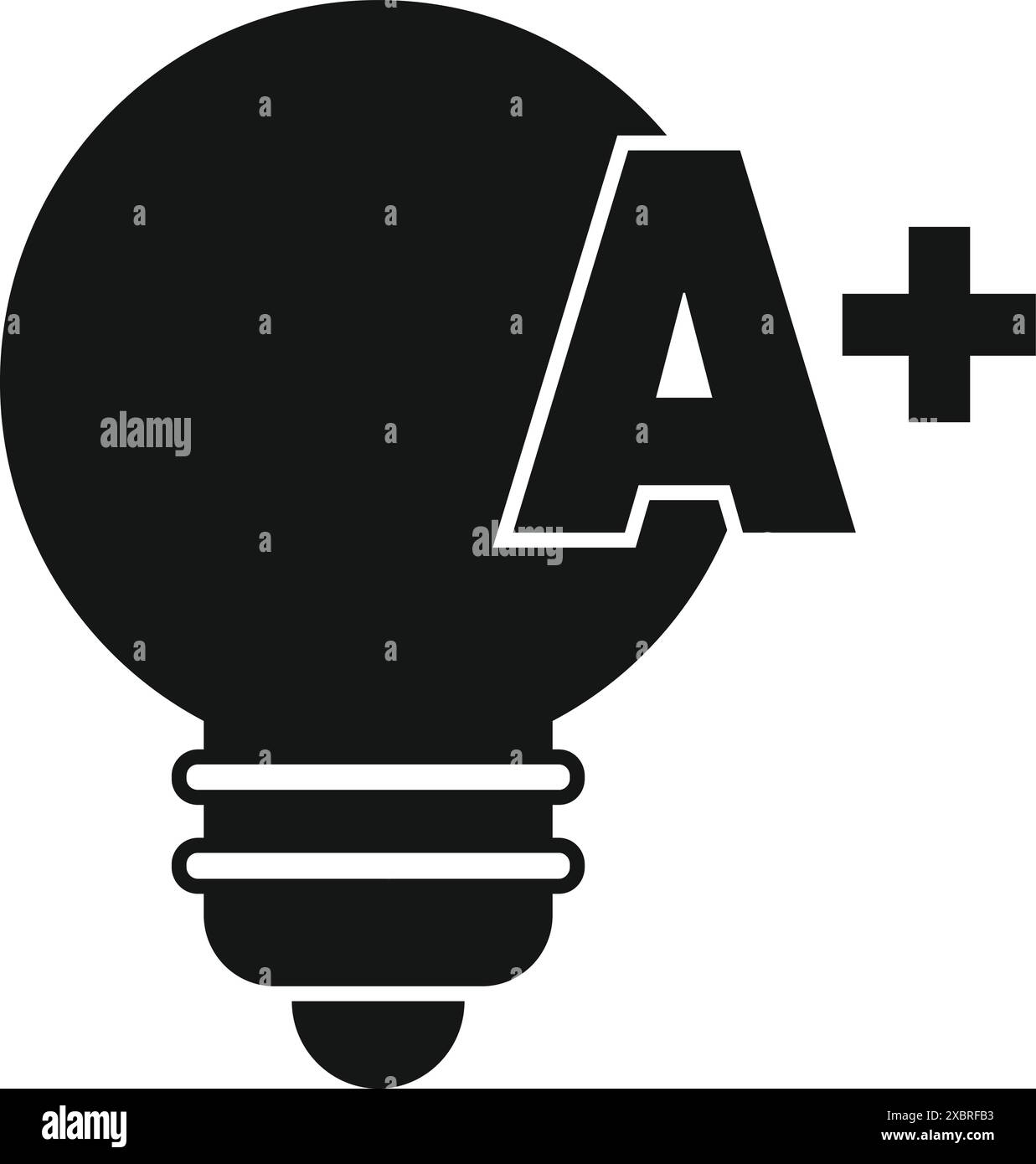 Black silhouette icon of a light bulb with an a plus grade symbol ...
