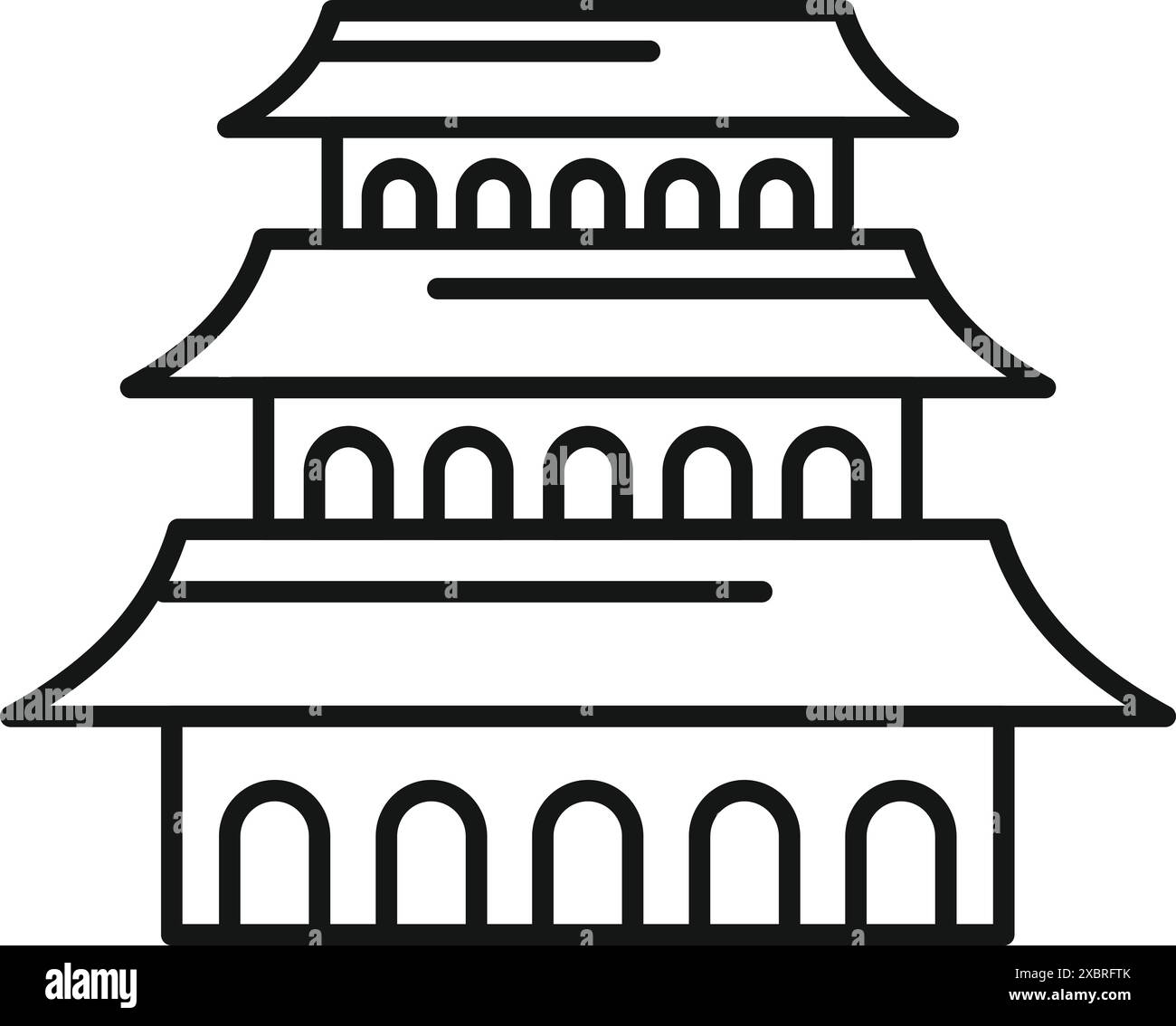 Line art icon of a japanese building with three tiers and arched ...