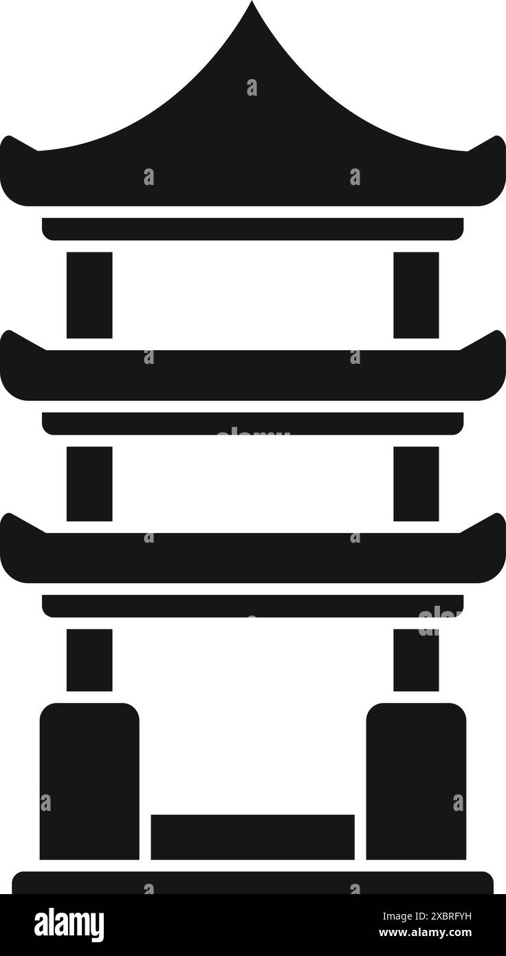 Simple black and white illustration of an asian temple with three ...
