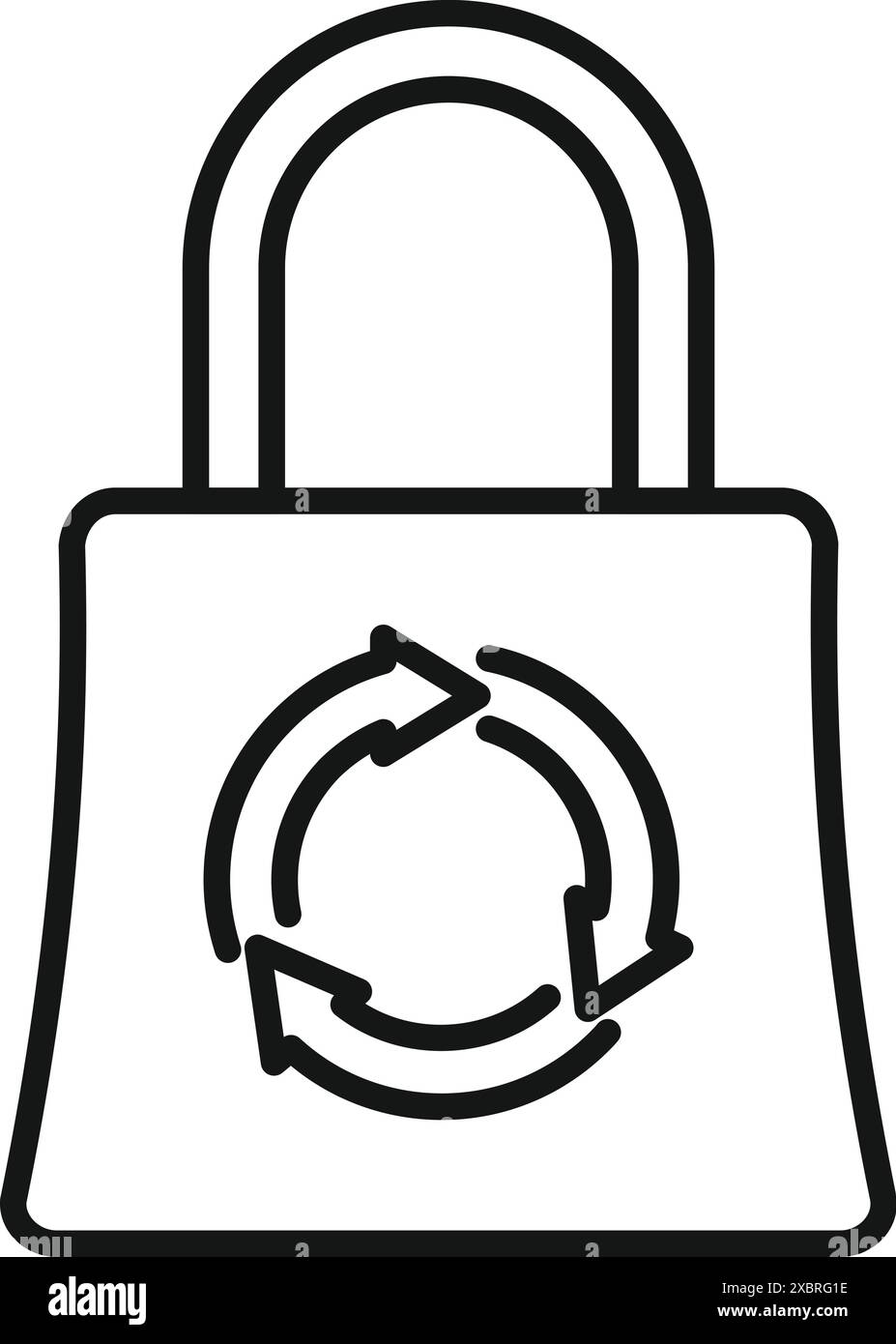 Line drawing of a reusable shopping bag featuring a recycling symbol ...