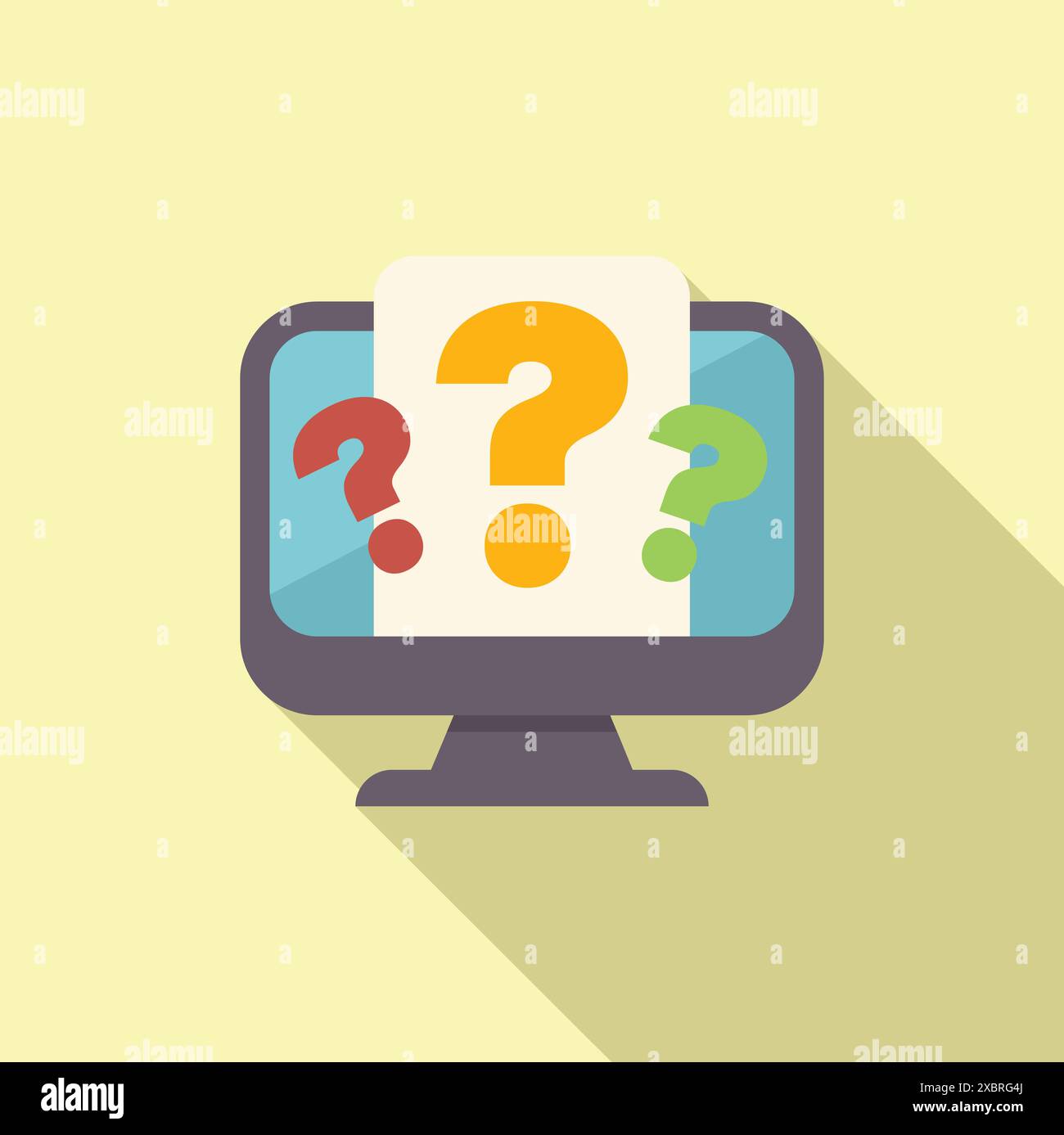 Illustration of a computer showing question marks on screen with ...