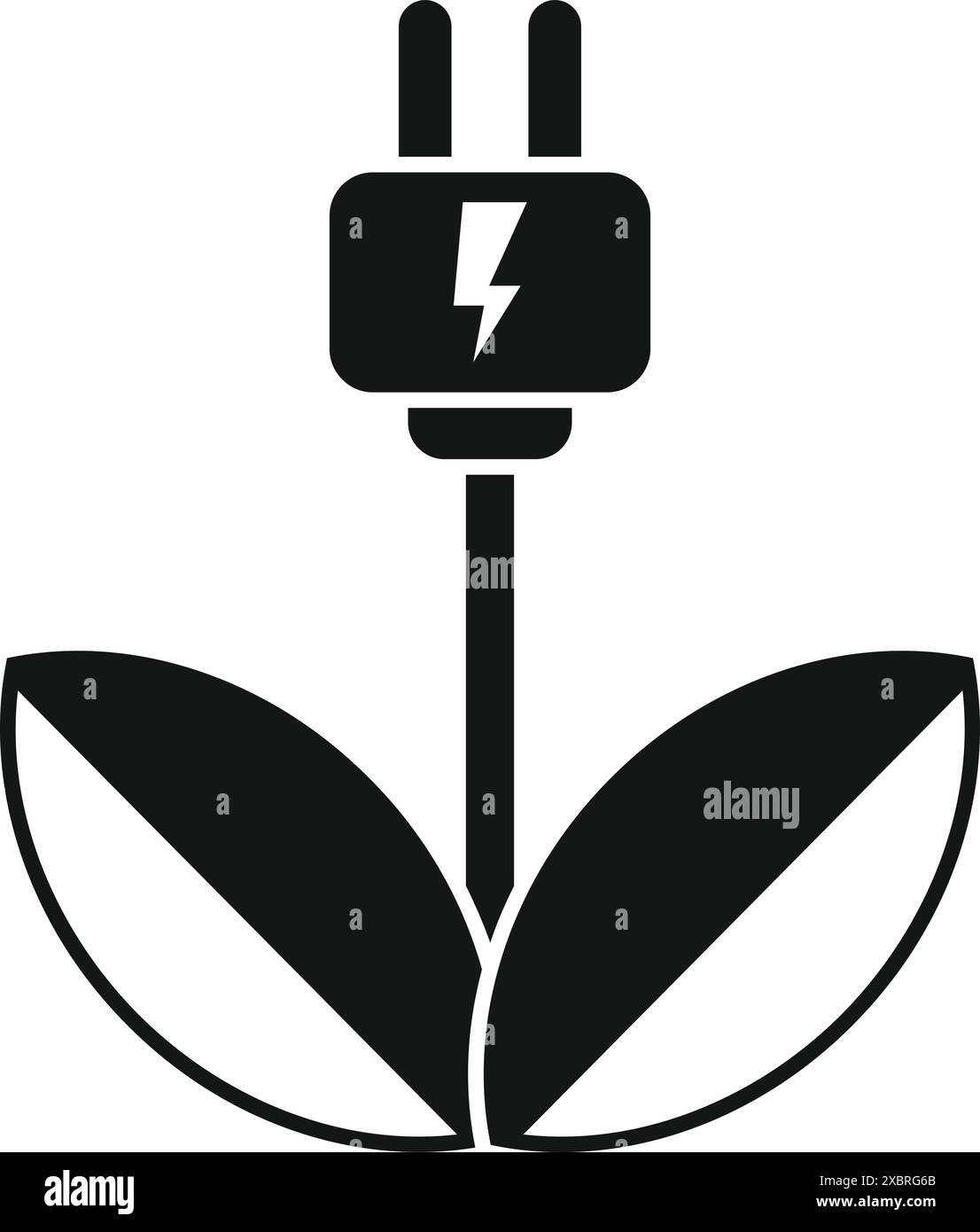 Black and white icon of a plant growing an electric plug, symbolizing ...