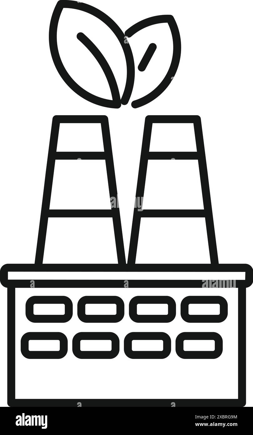 This icon represents an eco friendly factory building releasing leaves ...