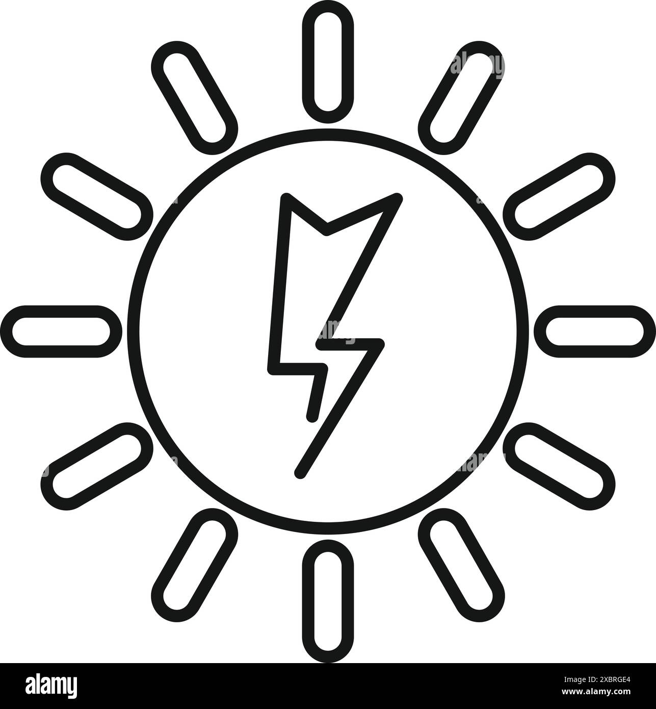 Line drawing of a sun with a lightning bolt in the center, representing ...