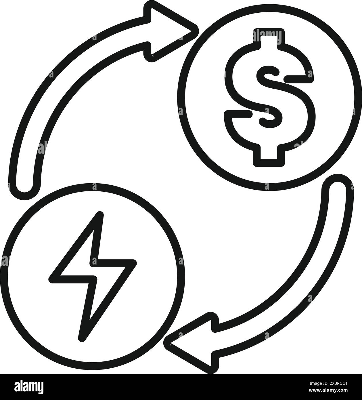 Line art style icon of energy cost concept with dollar and electricity ...