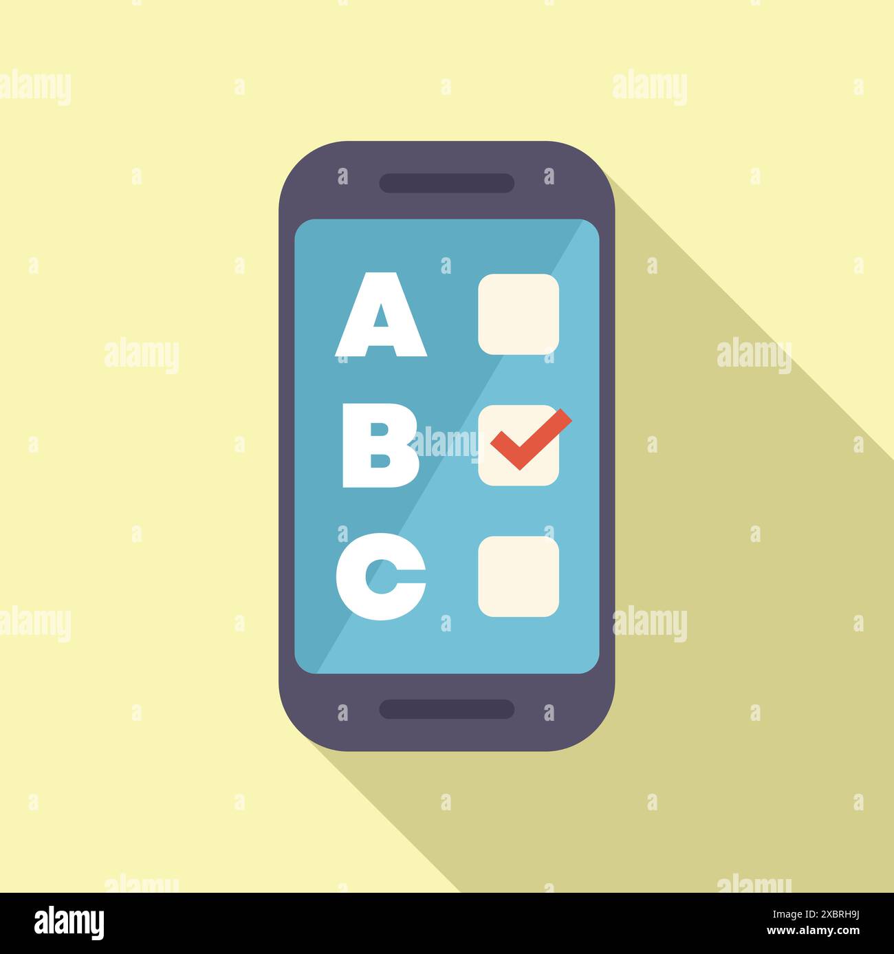 Smartphone is showing multiple choice test on screen with option b ...