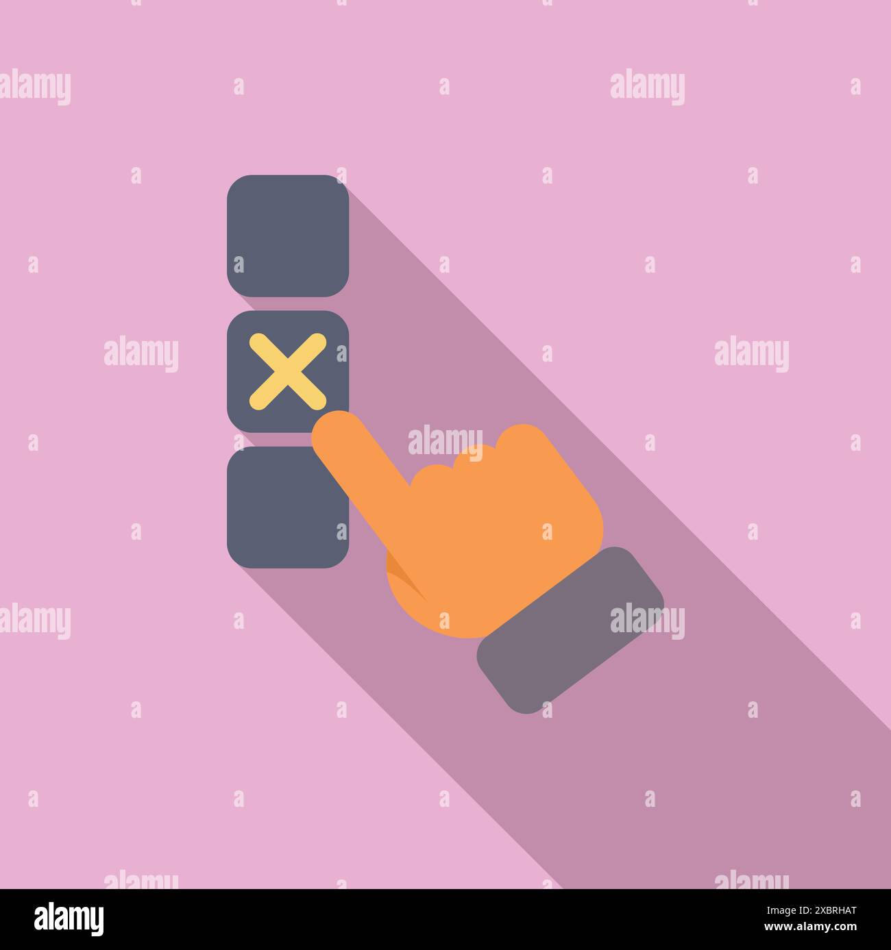 Hand is pressing a delete button with a finger in flat design style ...