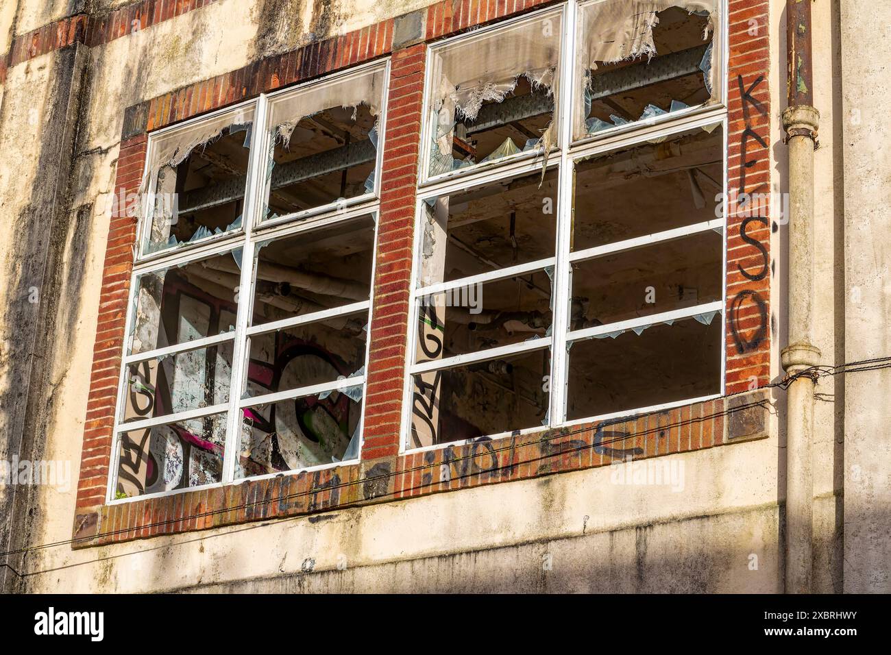 Detail of Smashed Windows, Graffiti and Interior in Main Brick ...