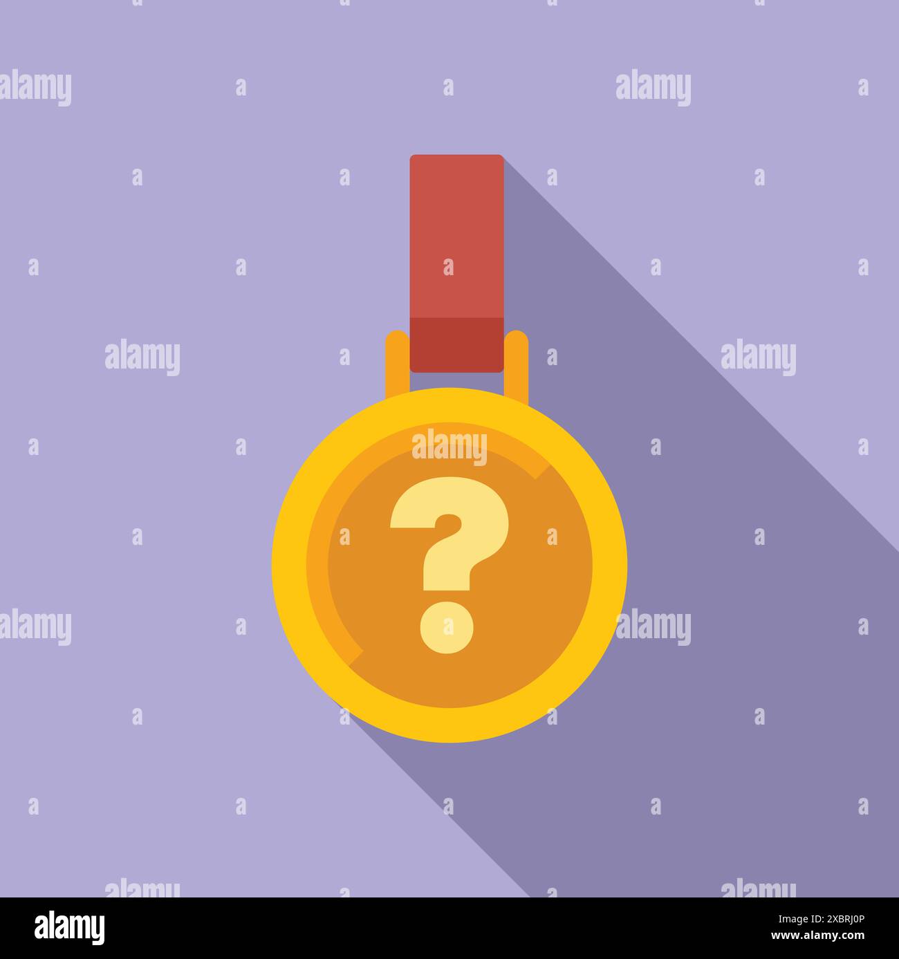 Gold medal award with a question mark symbol hanging on a red ribbon ...