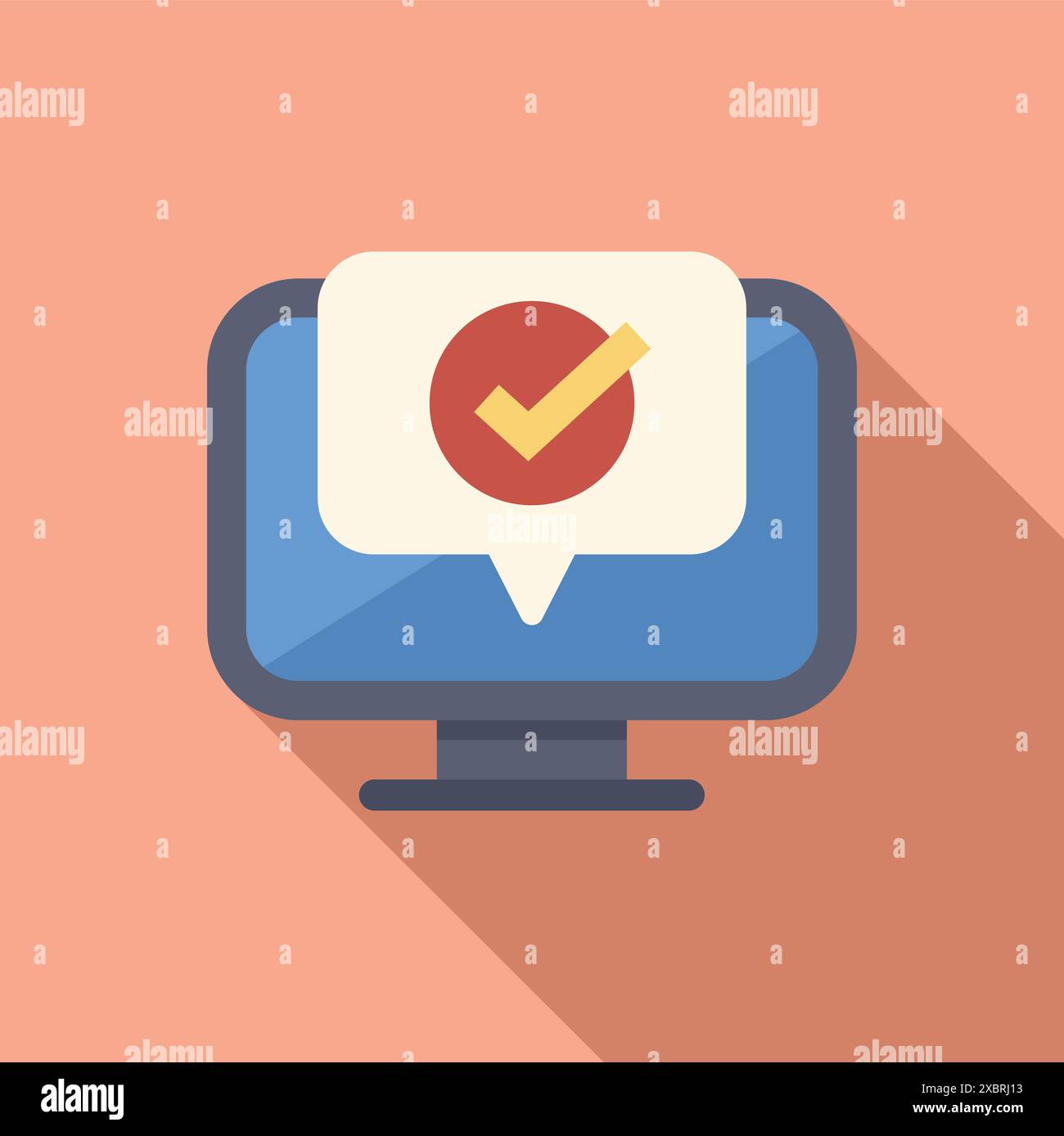 Computer is showing a check mark in a speech bubble, representing online survey completion Stock ...