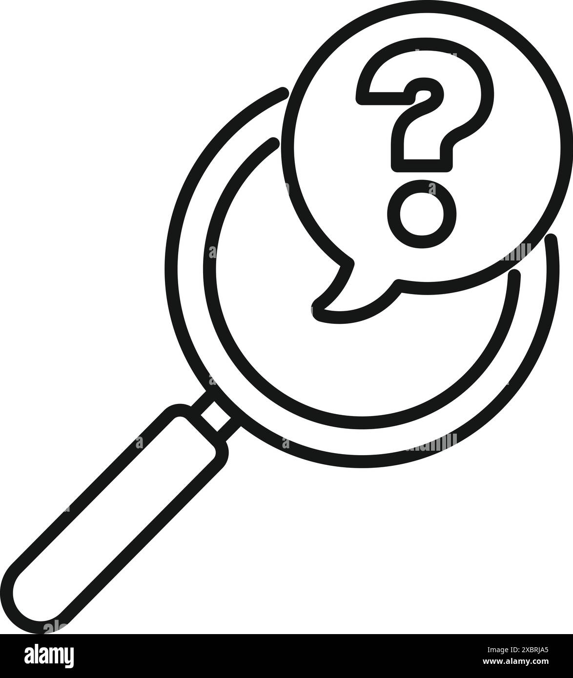 Magnifying glass is analyzing a question mark symbol in a speech bubble ...