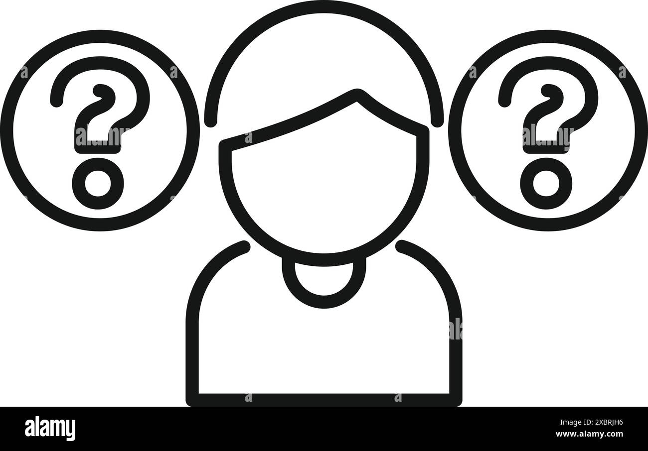 Young man is making a decision, contemplating two options represented ...