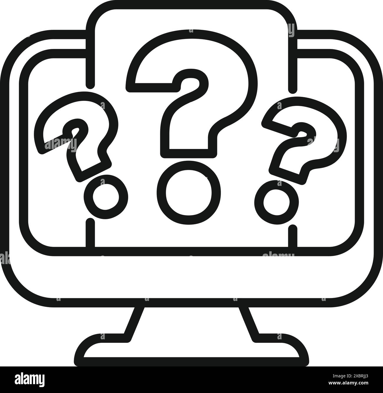 Computer monitor is displaying multiple question marks, representing taking an online survey ...