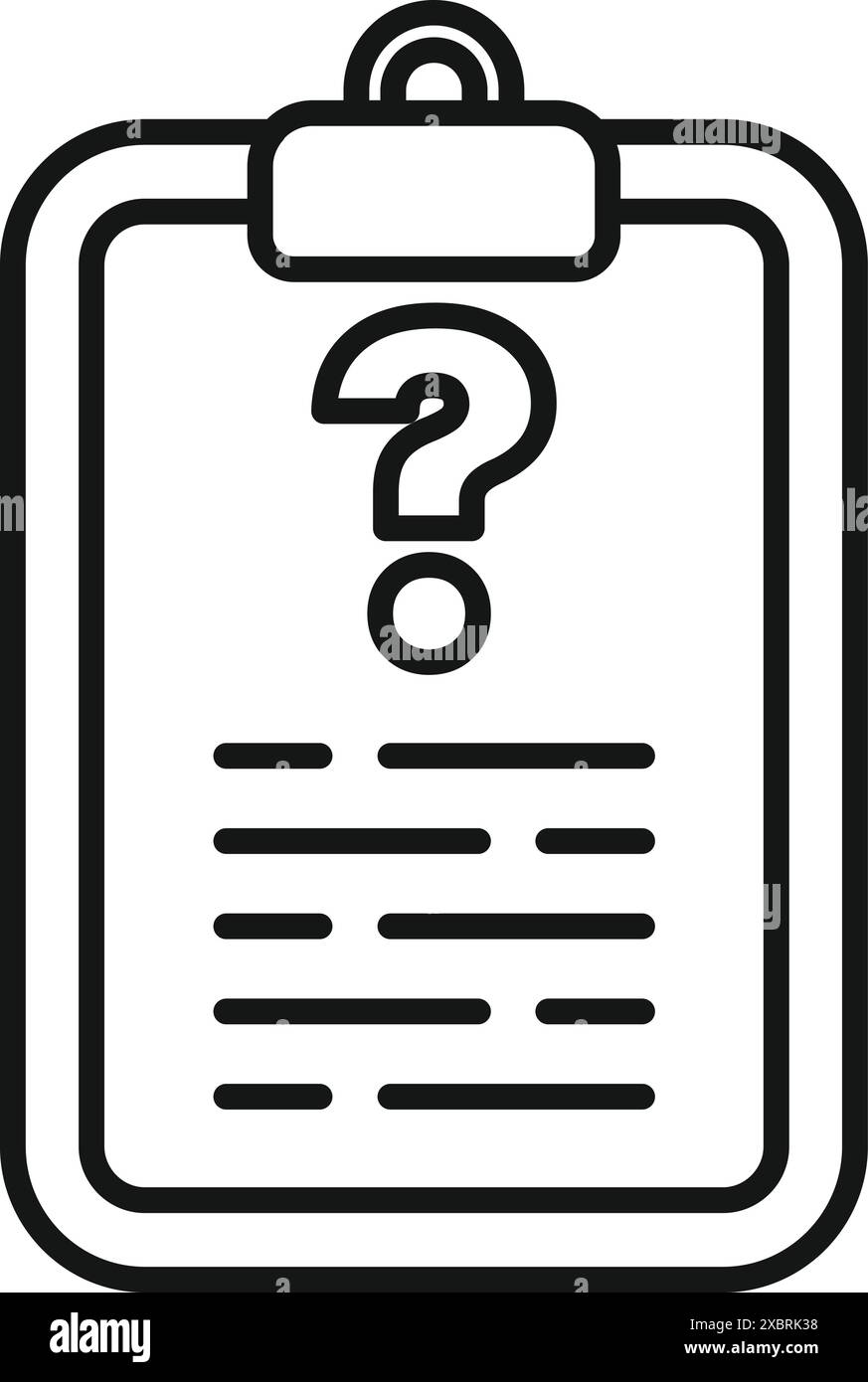 Line art style icon of a clipboard showing a question mark ...