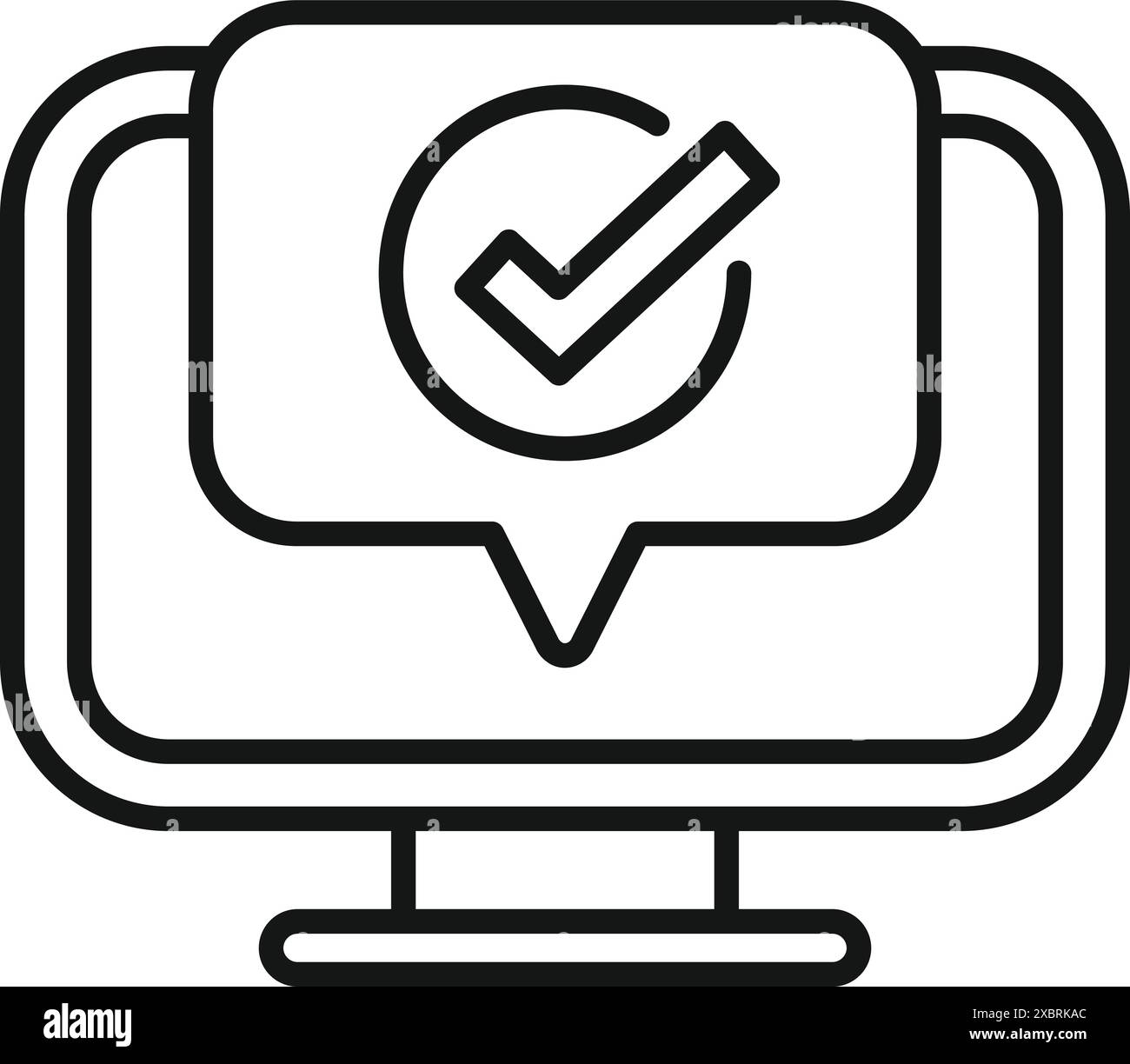 Computer Screen Displaying A Speech Bubble With A Check Mark Symbolizing Online Approval Or