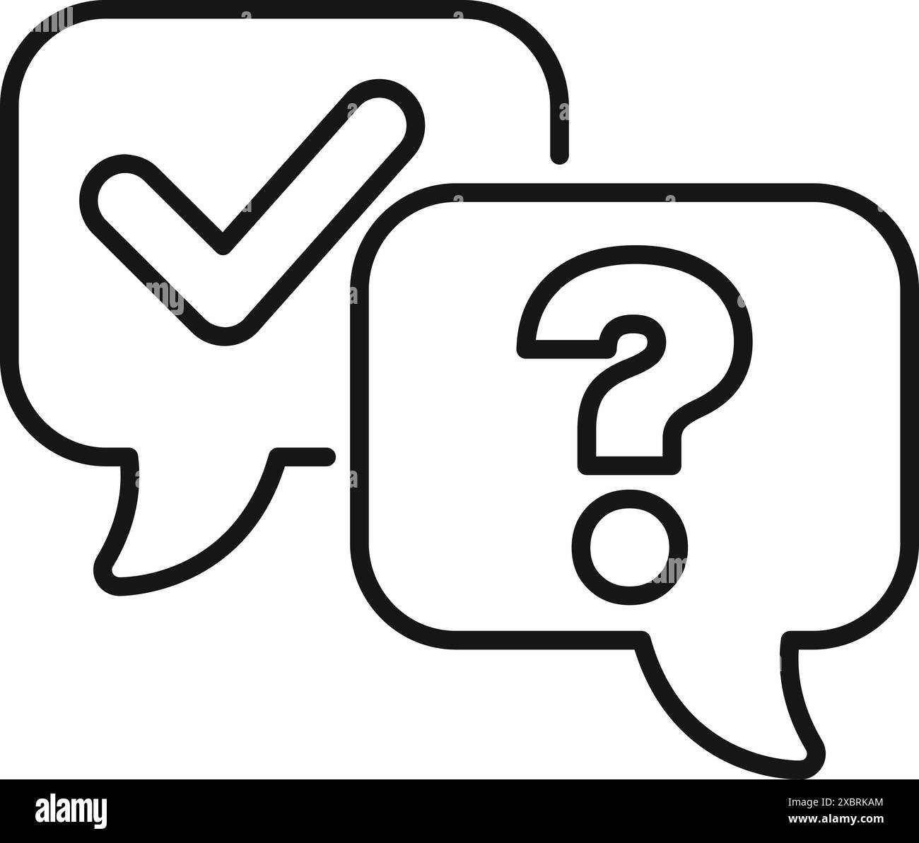 Simple and clear line art icon of two overlapping speech bubbles, one containing a question mark ...