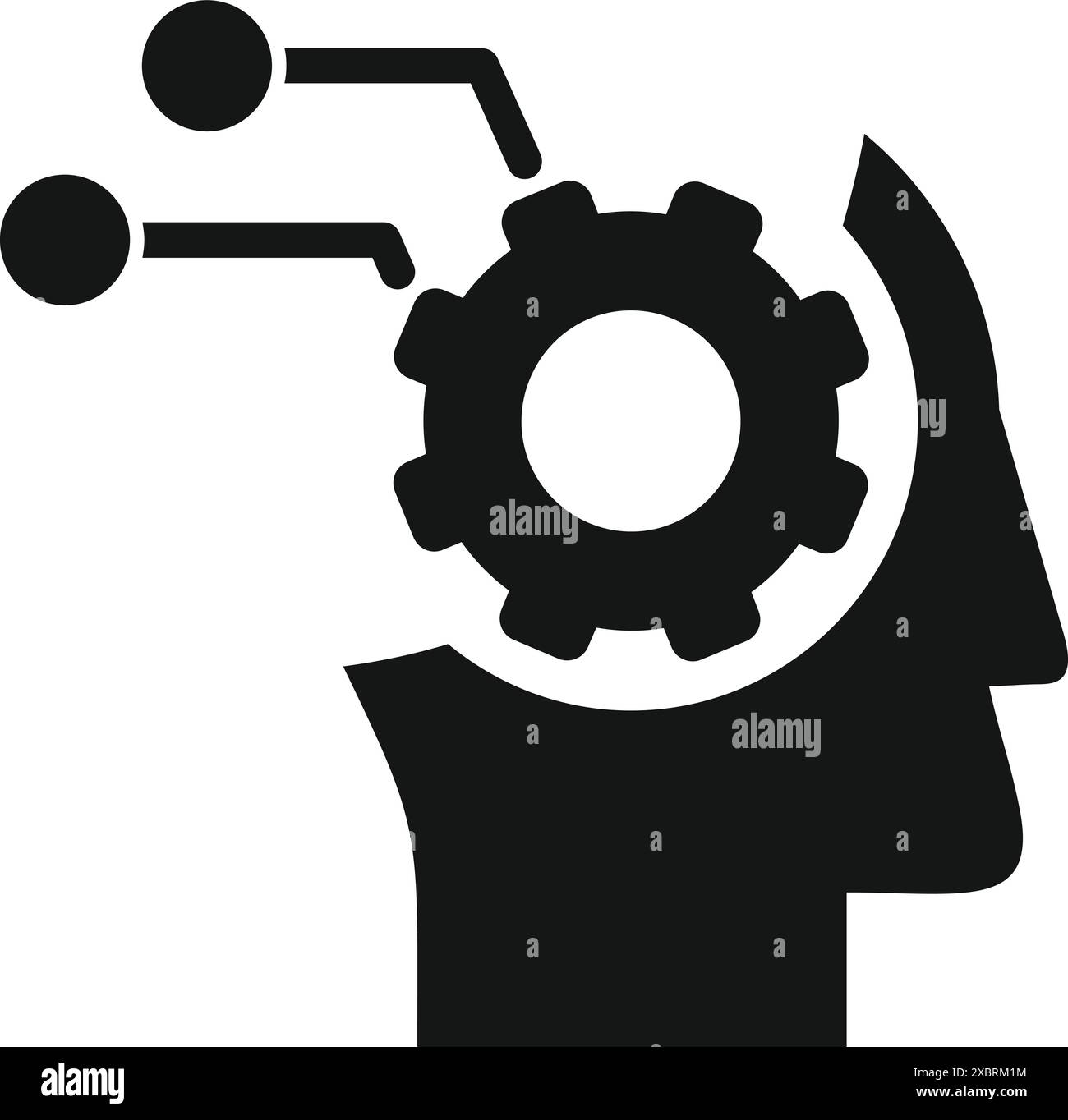 Black silhouette of a human head with a gear, representing thinking and ...