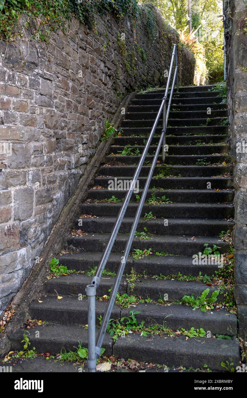 Old stone steps at Hengoed Viaduct, South Wales, UK which carried ...