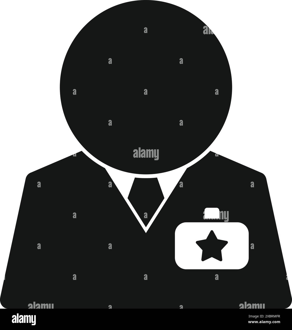 Businessman wearing a suit with a badge on his chest showing a star ...