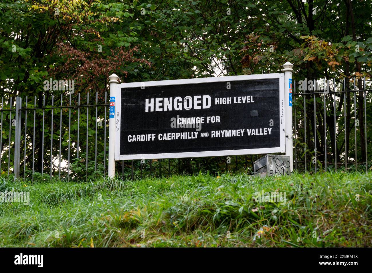 Hengoed Valley Line railway station sign, South Wales, UK. 16/10/22 ...