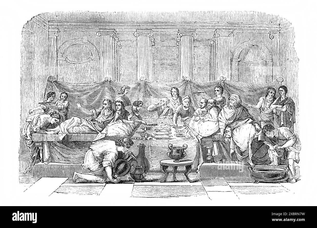 Wood Engraving of Eastern Modes of Reclining at Meals (Poussin) from ...