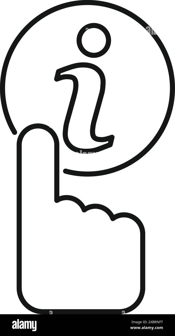 Outline of a hand with index finger pointing at an information symbol ...