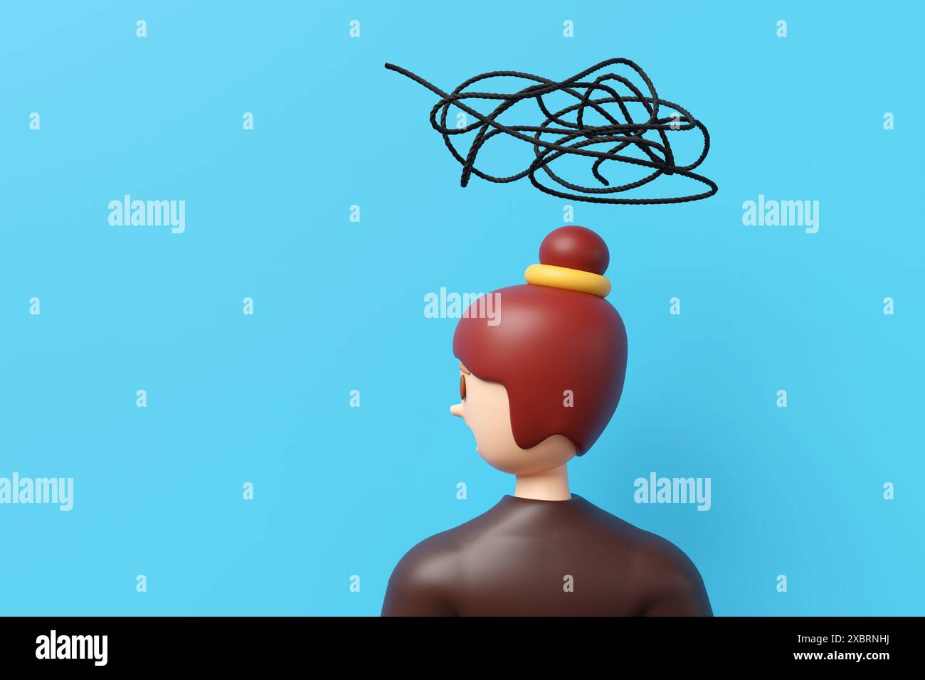 Tangled black string above a female cartoon character on blue ...