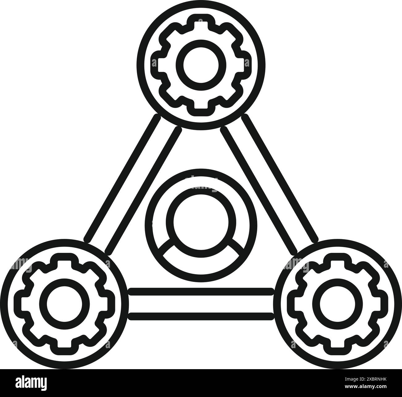 Line art illustration of three gear wheels connected, representing ...