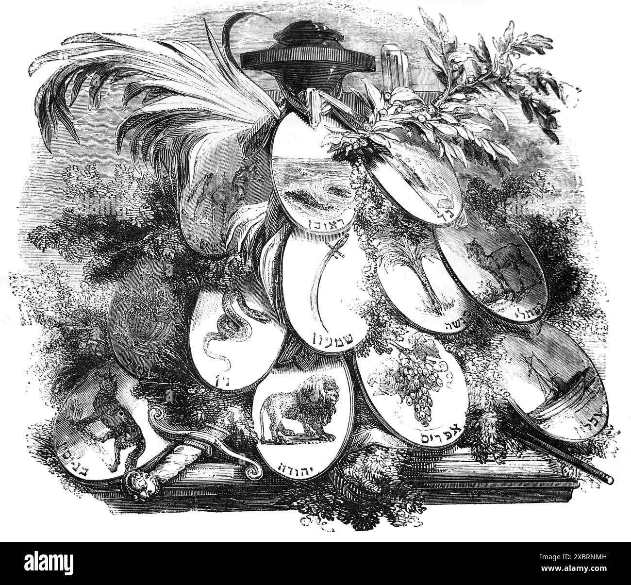 Wood Engraving of the Standards of the Twelve Tribes of Israel (Book of ...