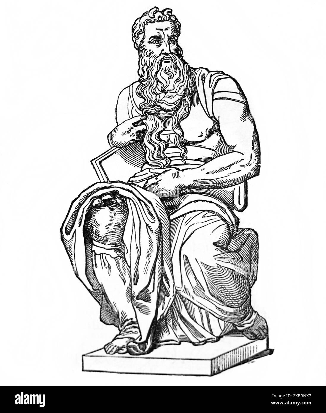 Wood Engraving of Moses Sculpture from Antique 19th Century Illustrated ...