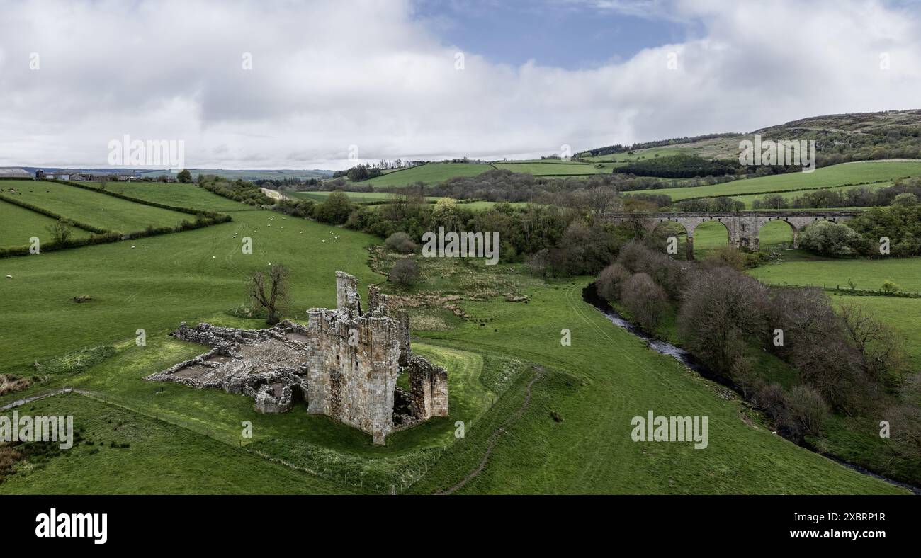 edlingham castle and viaduct near alnwick northumberland elevated view ...