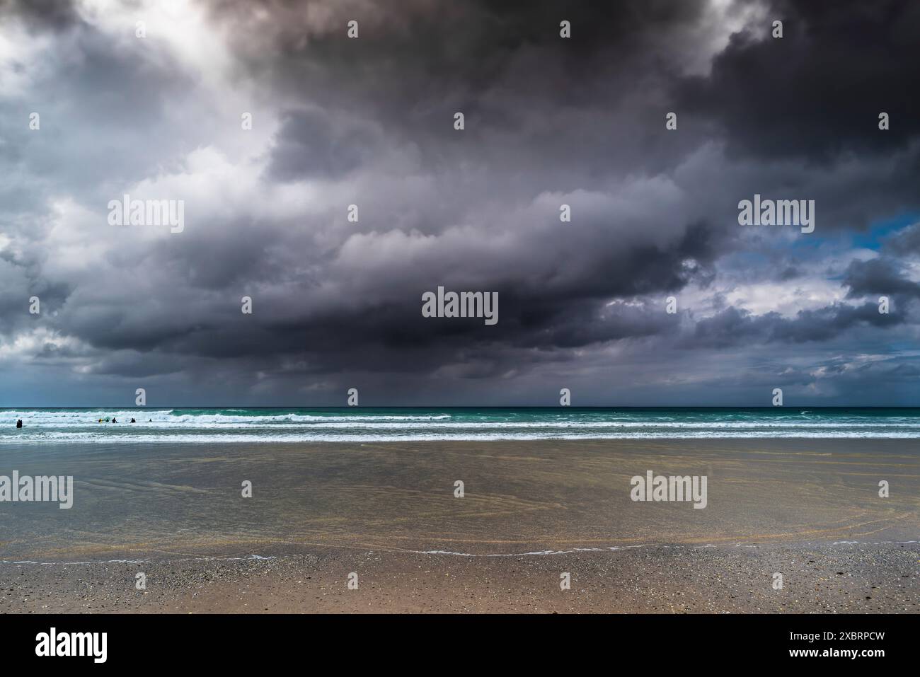 Dark; brooding rainclouds approaching Fistral beach in Newquay in ...