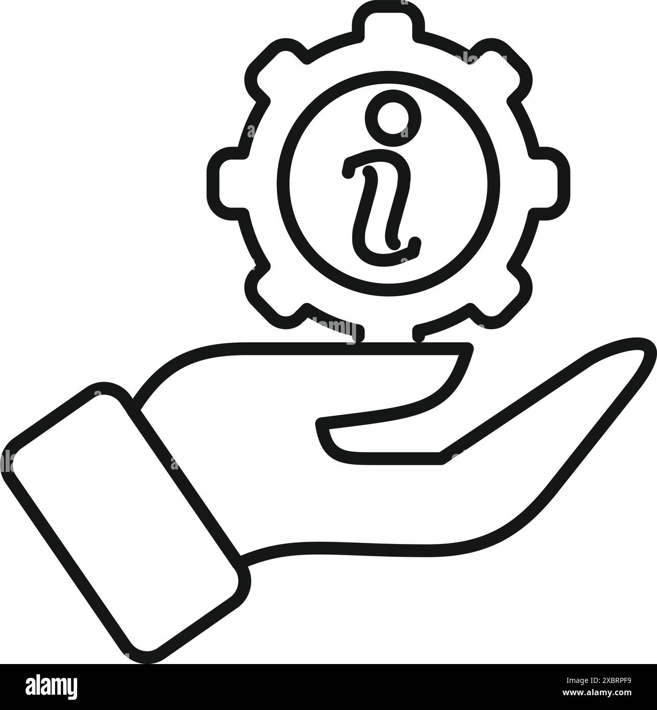 Open hand holding a gear with an info symbol, representing technical ...