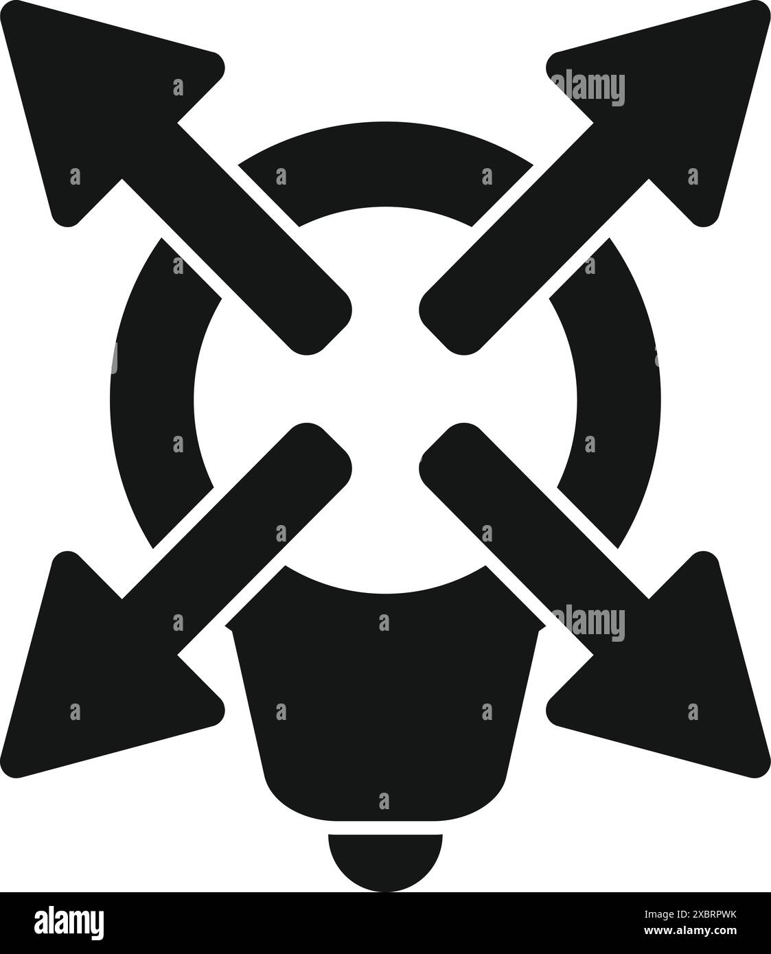 Black icon representing a light bulb surrounded by arrows pointing to ...