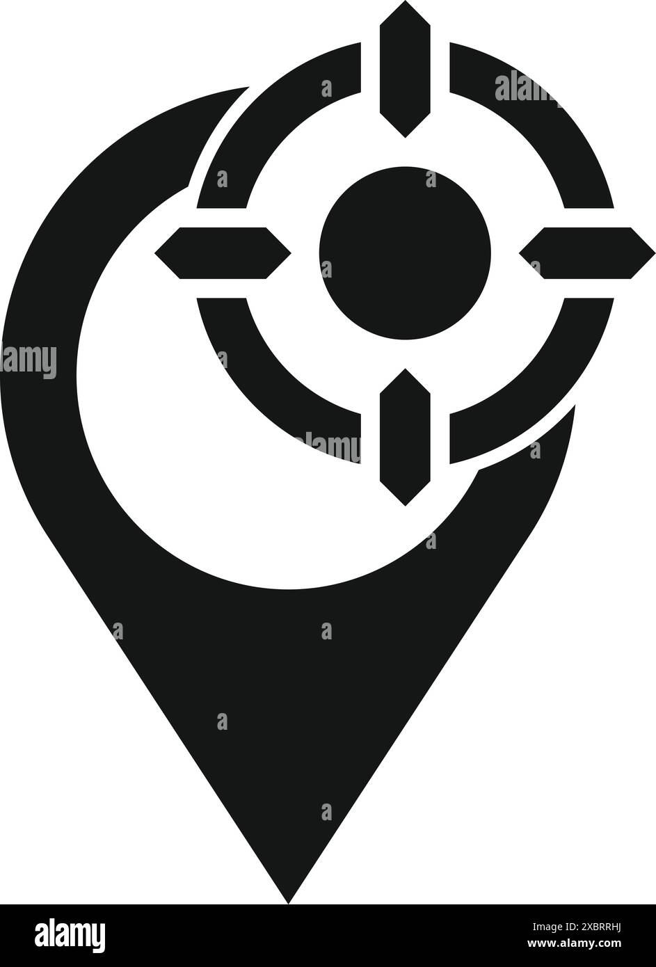Black and white icon of a map pin with a target symbol, representing ...