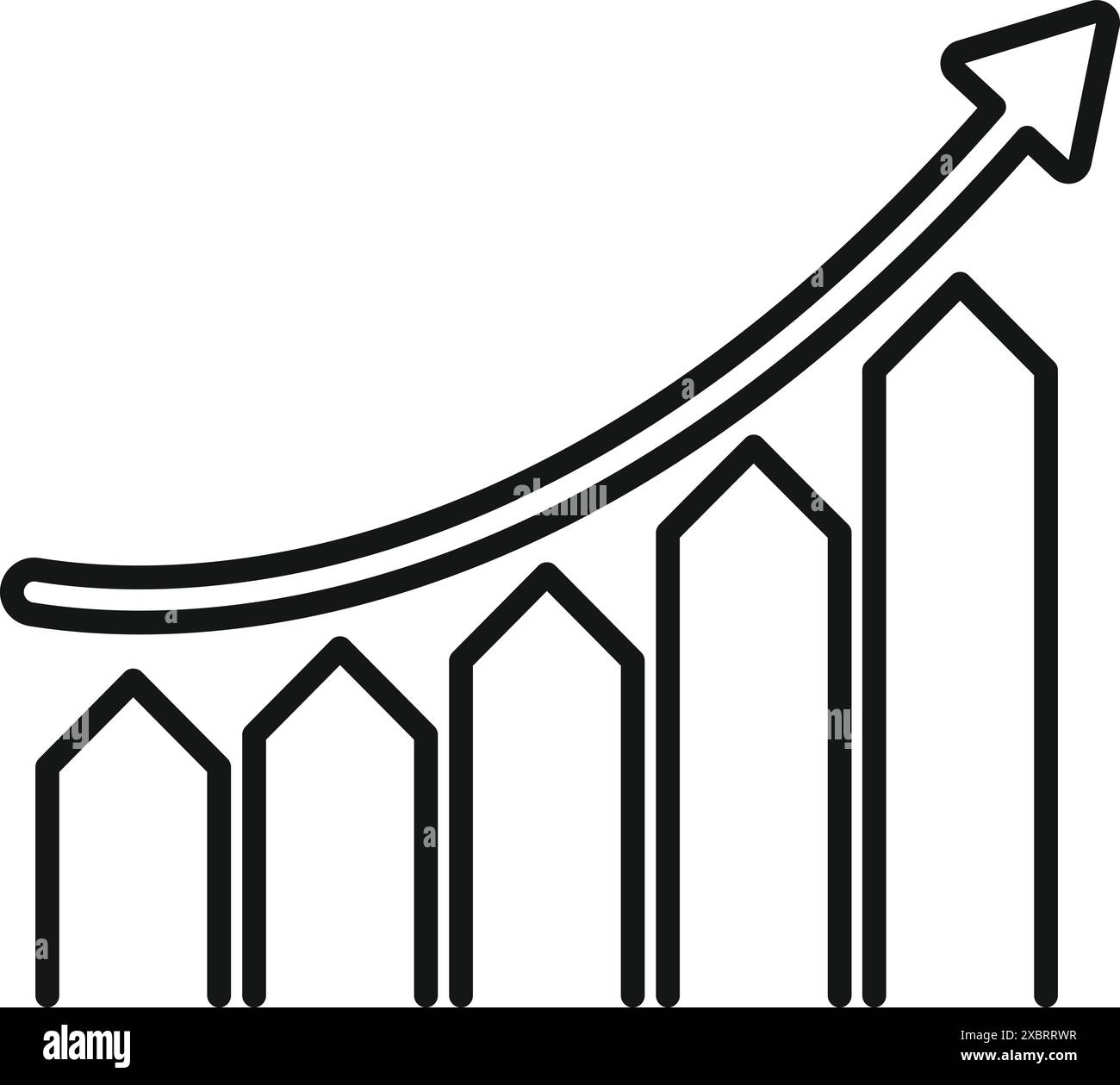 Simple line chart is depicting positive growth with an arrow pointing ...
