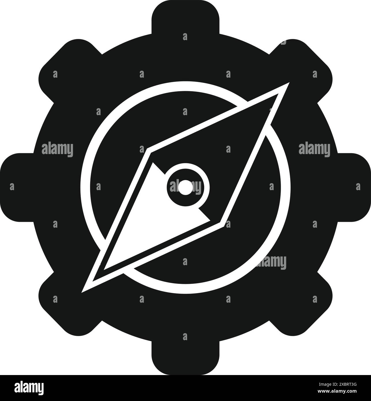 Compass needle is pointing forward inside a gear wheel, symbolizing ...