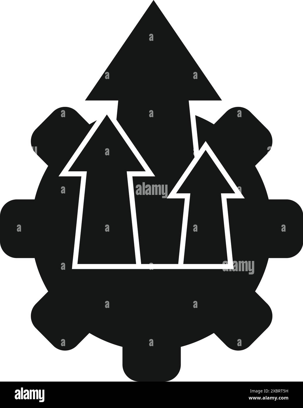 Black silhouette of a gear with three white arrows pointing up ...