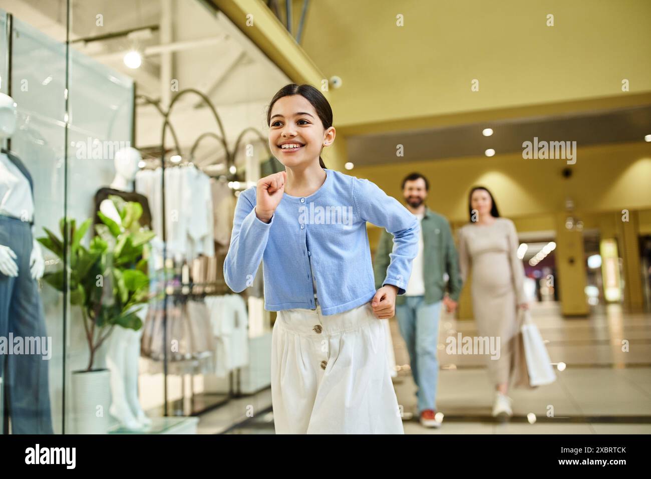 kid is jogging energetically through a bustling shopping mall ...