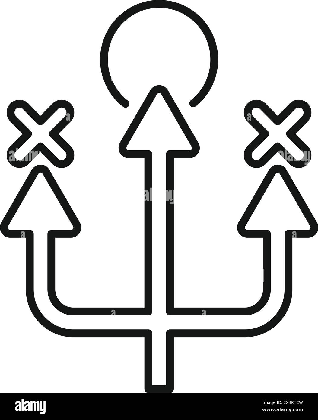 Icon of three arrows pointing up, two with crosses showing wrong way and one correct way Stock ...