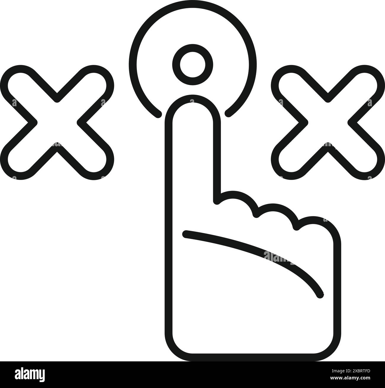 Line art icon of a hand pressing a button, making the right choice ...