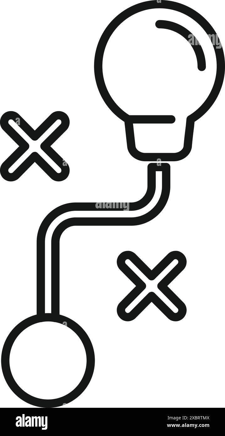 Light bulb is reaching the top of the image avoiding two cross marks ...