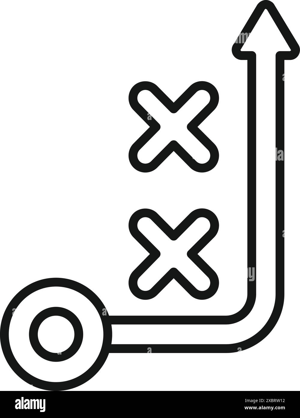 Line icon of a pawn overcoming obstacles, representing a strategic ...