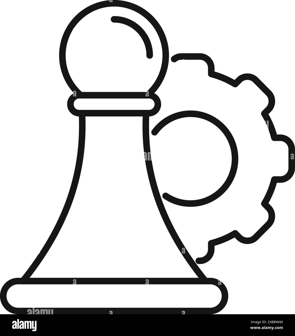 Line art icon of a chess pawn standing next to a gear, symbolizing the ...
