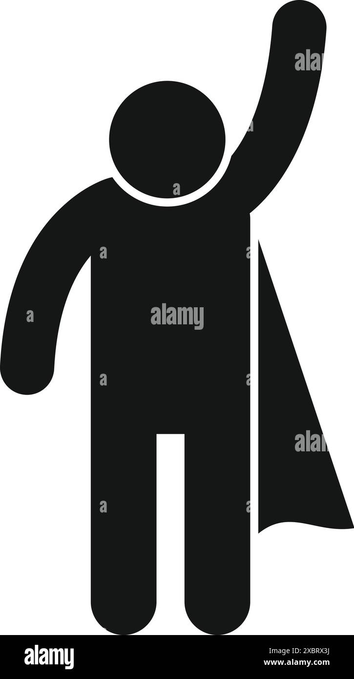 Superhero raising his hand, wearing a cape, simple style, black ...