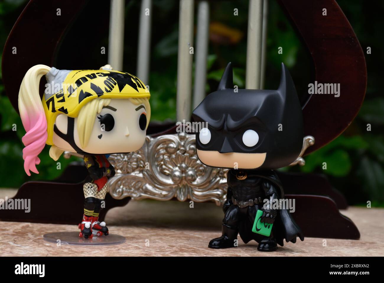 Funko Pop action figures of DC comics superheroes Harley Quinn and ...